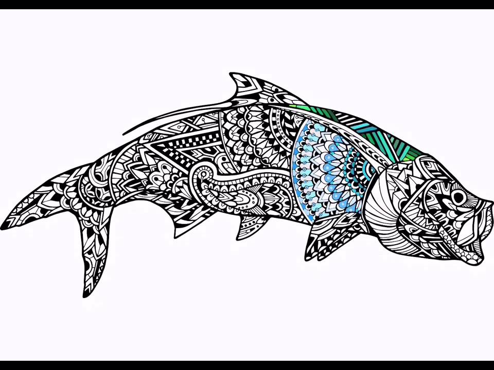 Coloring a zentangle tarpon - YouTube