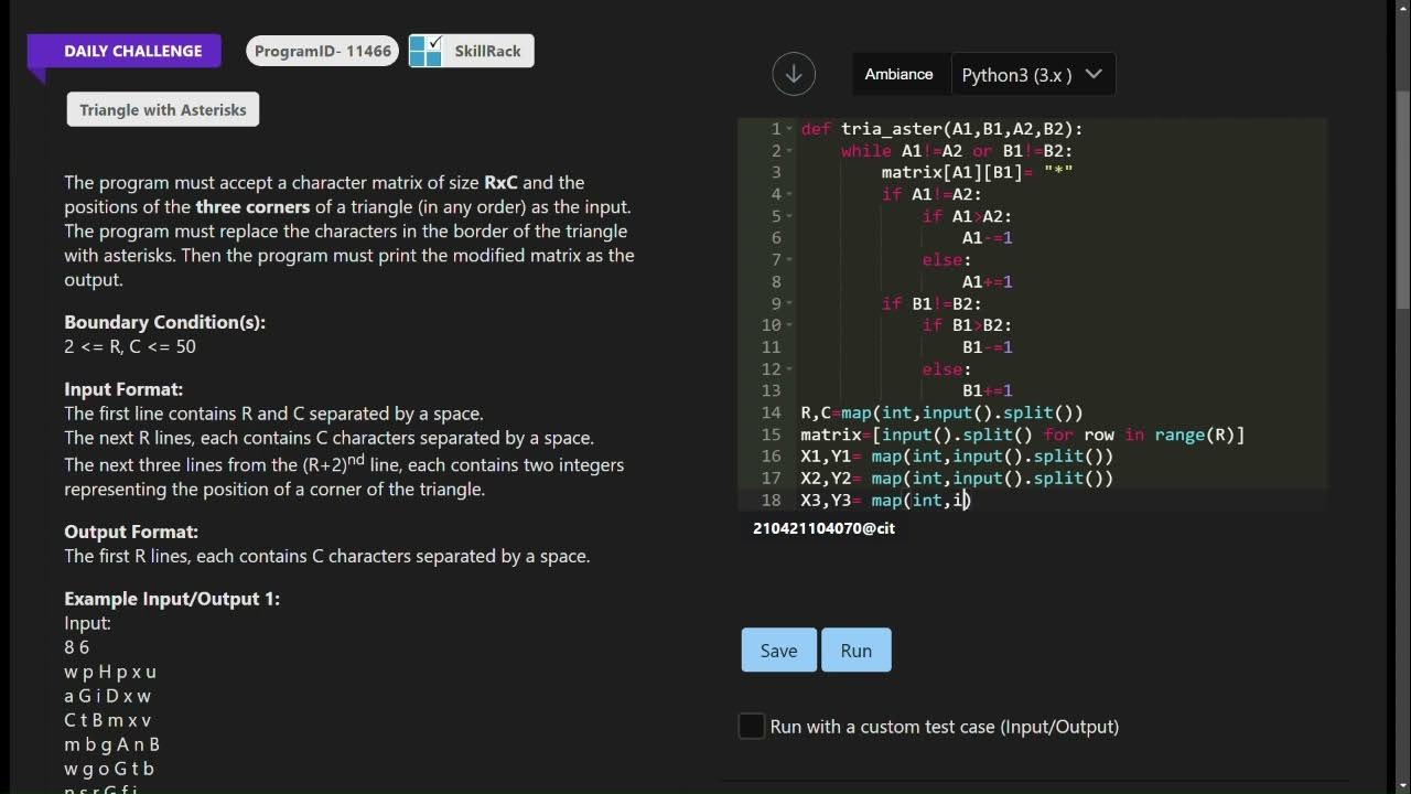 SKILLRACK DAILY CHALLENGE TODAY'S 20/11/2024 SOLUTION🔥| EASY & EFFECTIVE | TRIANGLE WITH ...