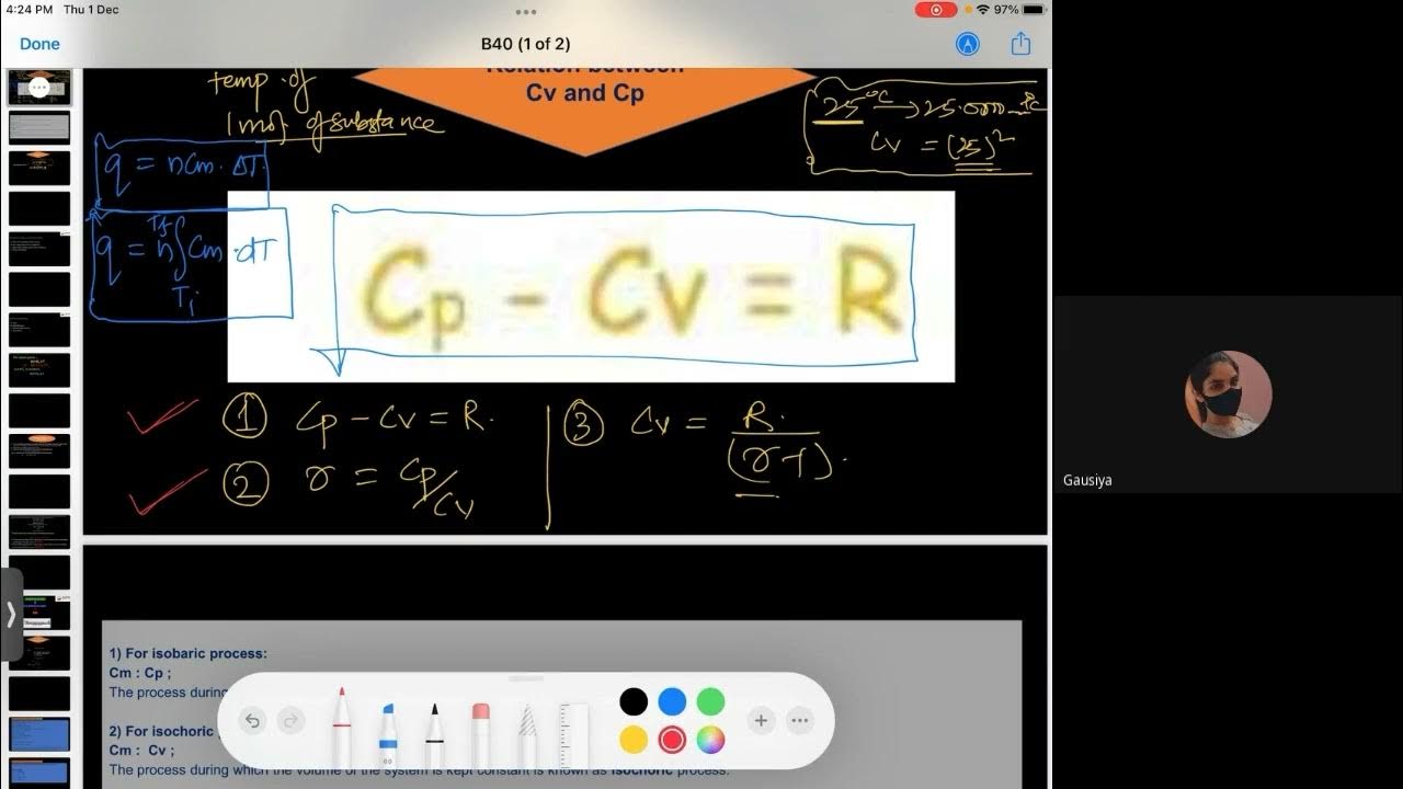 Thermodynamics - Cp, Cv, Gamma, Their Relations & Expression for Pressure Volume Work | 1st Dec ...