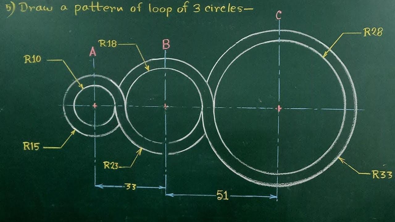 ITI DRAWING (1st year) - Q5. Draw a pattern of loop of 3 circles ...