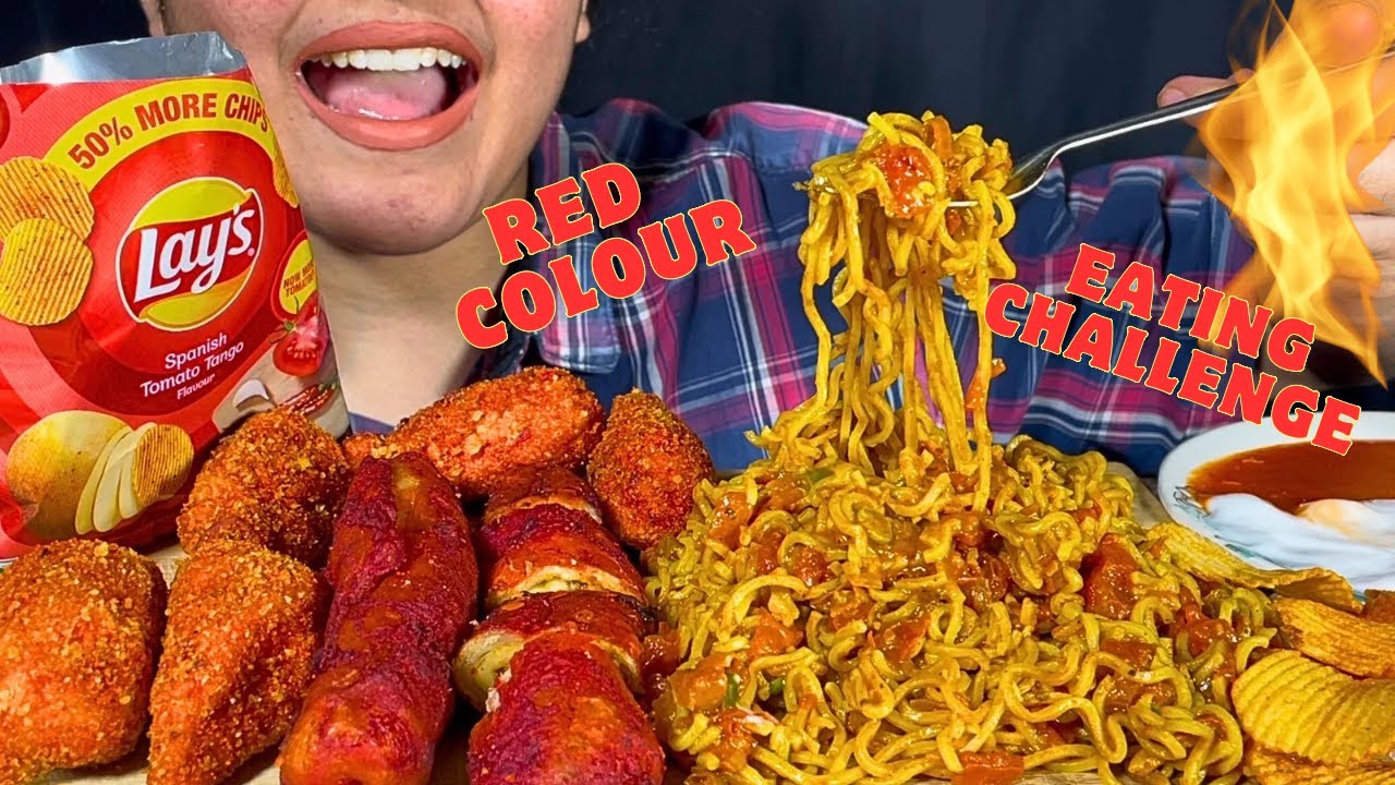 🔥ASMR🔥EATING Red Food Only Challenge🔥. #redfoodchallenge #maggi #maggie ...