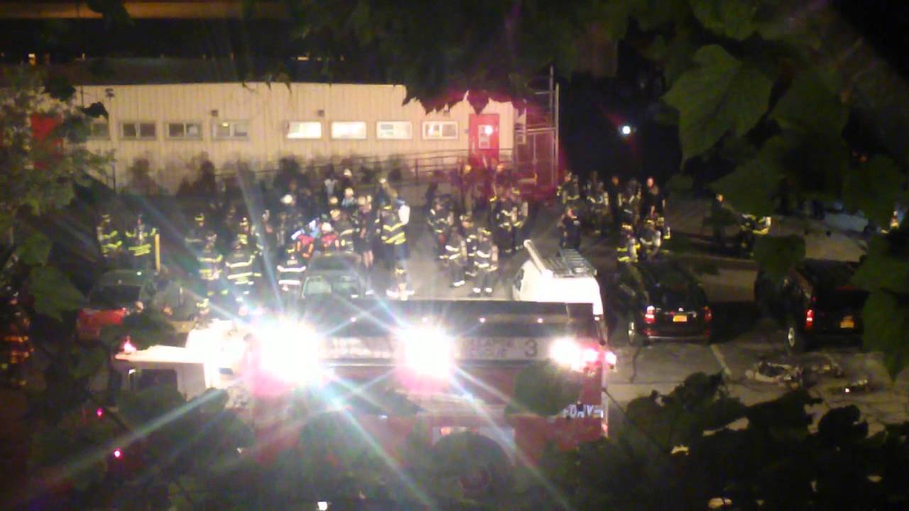 HIgh Angle, Birds Eye View Of FDNY Operating At A 10-60 Gas Explosion ...