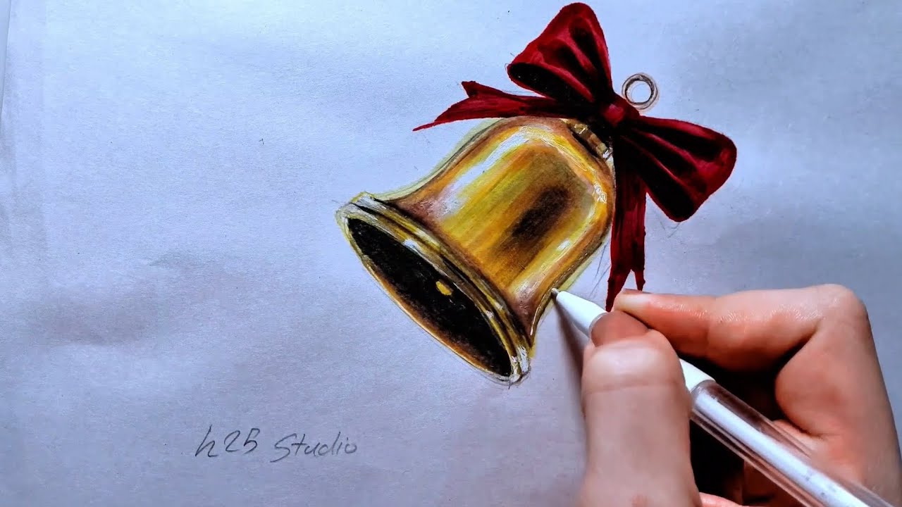 How to paint a Christmas bell using marker and color pencils/ painting ...