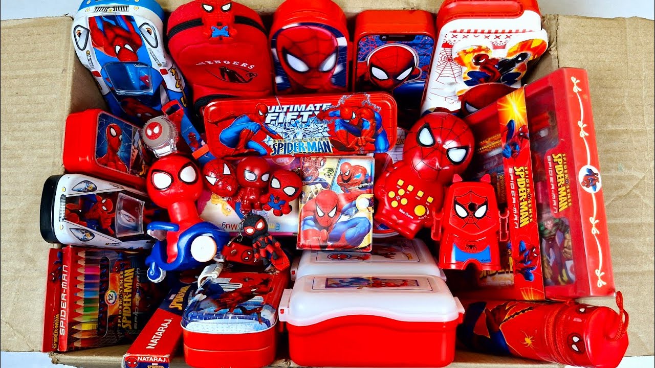 SPIDERMAN Toys & Stationery collection🥰Geometry, Pencil Box, Lunchbox ...