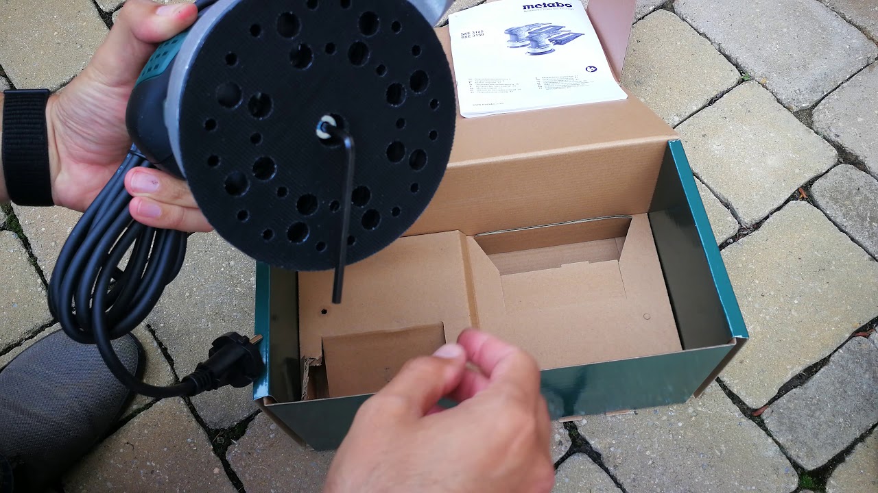 Unpacking / unboxing random orbital sander Metabo SXE 3125 600443000 ...