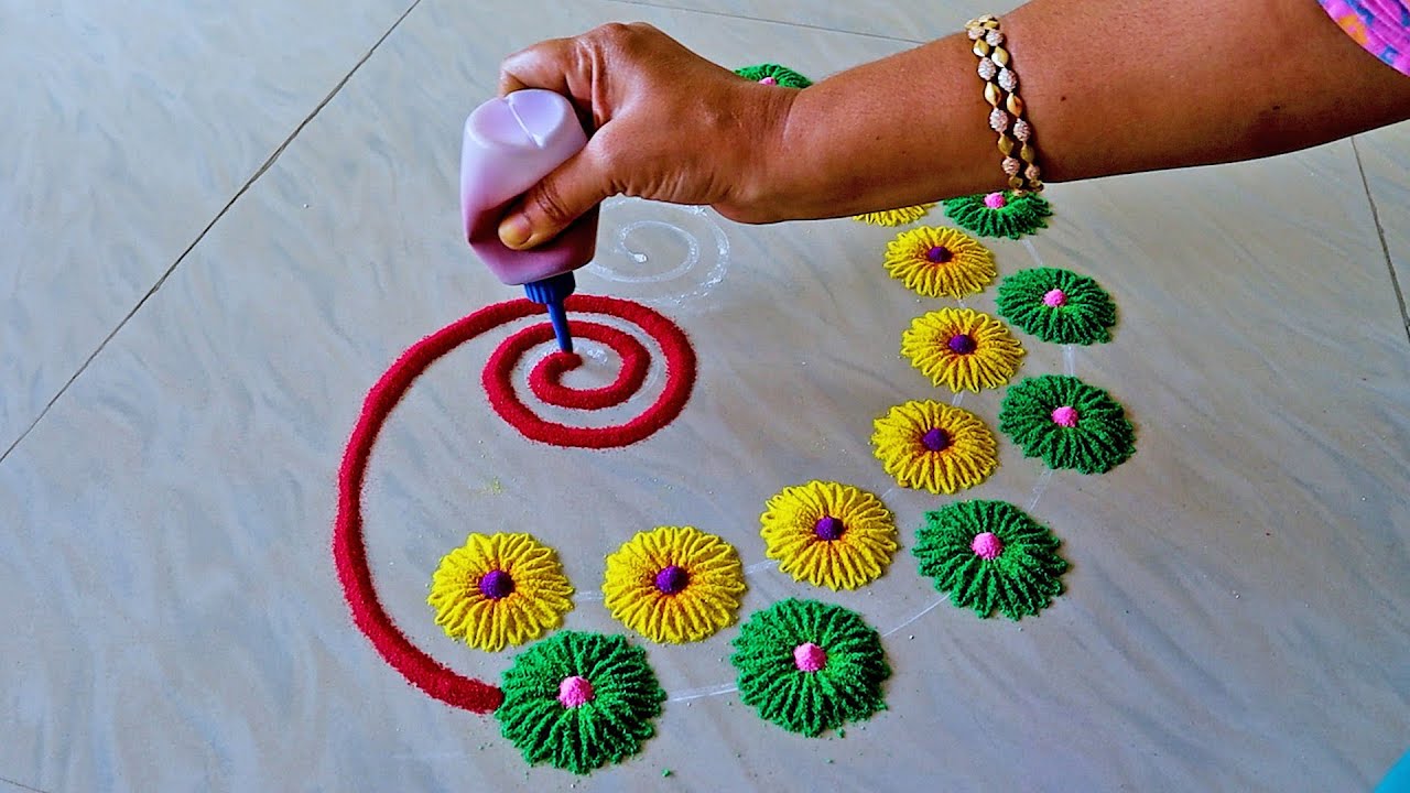 Door Rangoli Design For Festival | Easy Rangoli Design | Simple Kolam ...