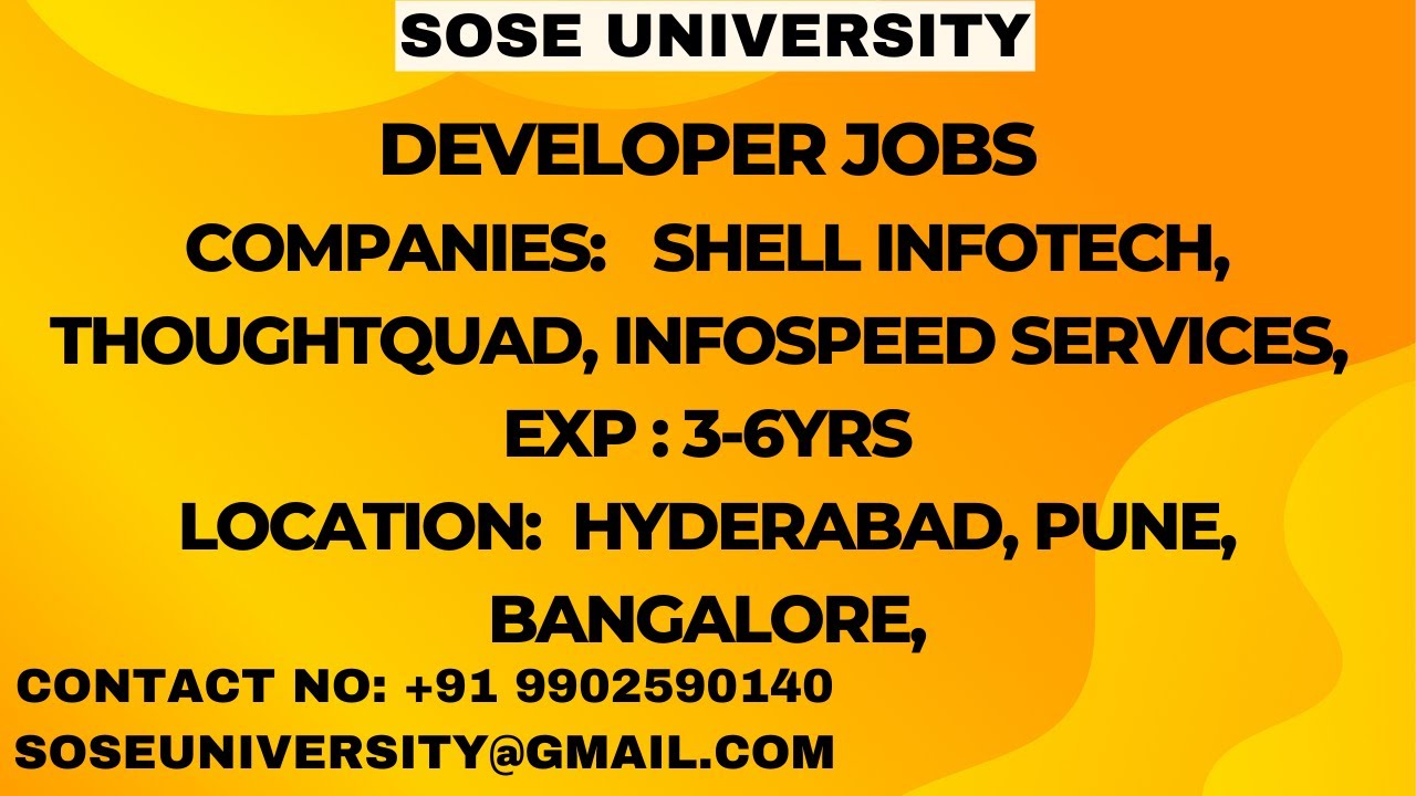 SQL DBA JOB OPENINGS FOR Shell Infotech, Thoughtquad, InfoSpeed ...