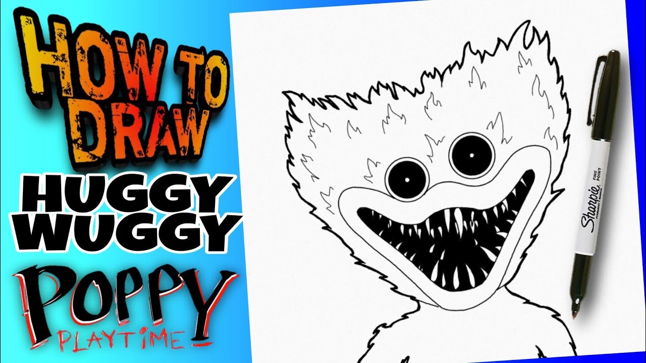TO DRAW HUGGY WUGGY FROM POPPY PLAYTIME | EASY | como dibujar a huggy ...