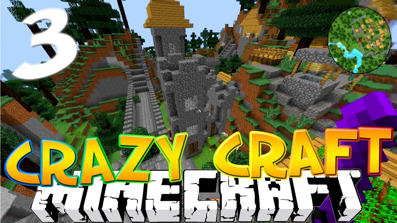 Minecraft CRAZY CRAFT 3.0 #3 "HUGE VILLAGE CASTLE!" (Crazy Craft SMP ...