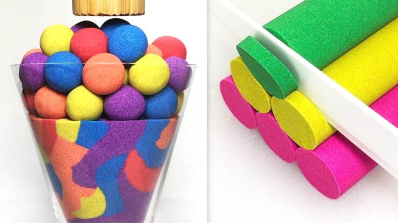 무지개 운동 모래 비디오 | kinetic sand asmr | Colorful balls Drop and Squish ...