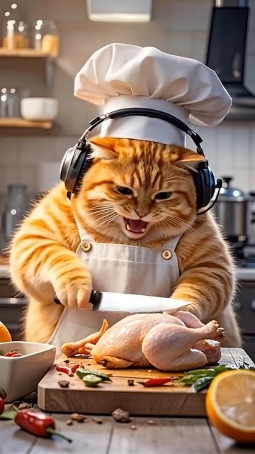 big cat cooking chicken #funny #comedy #cat #catai #catshorts #memes # ...