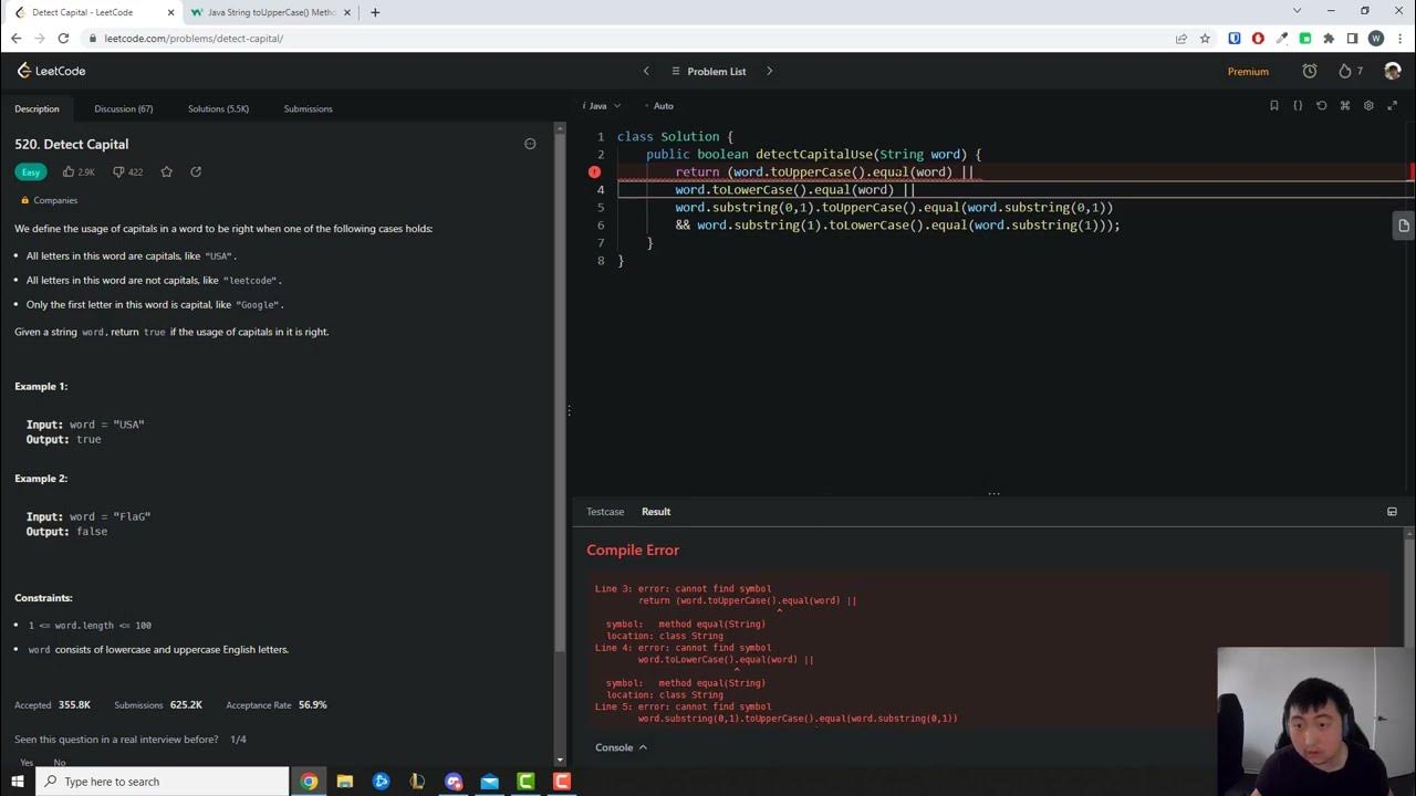 520 Detect Capital Leetcode Easy Java Youtube