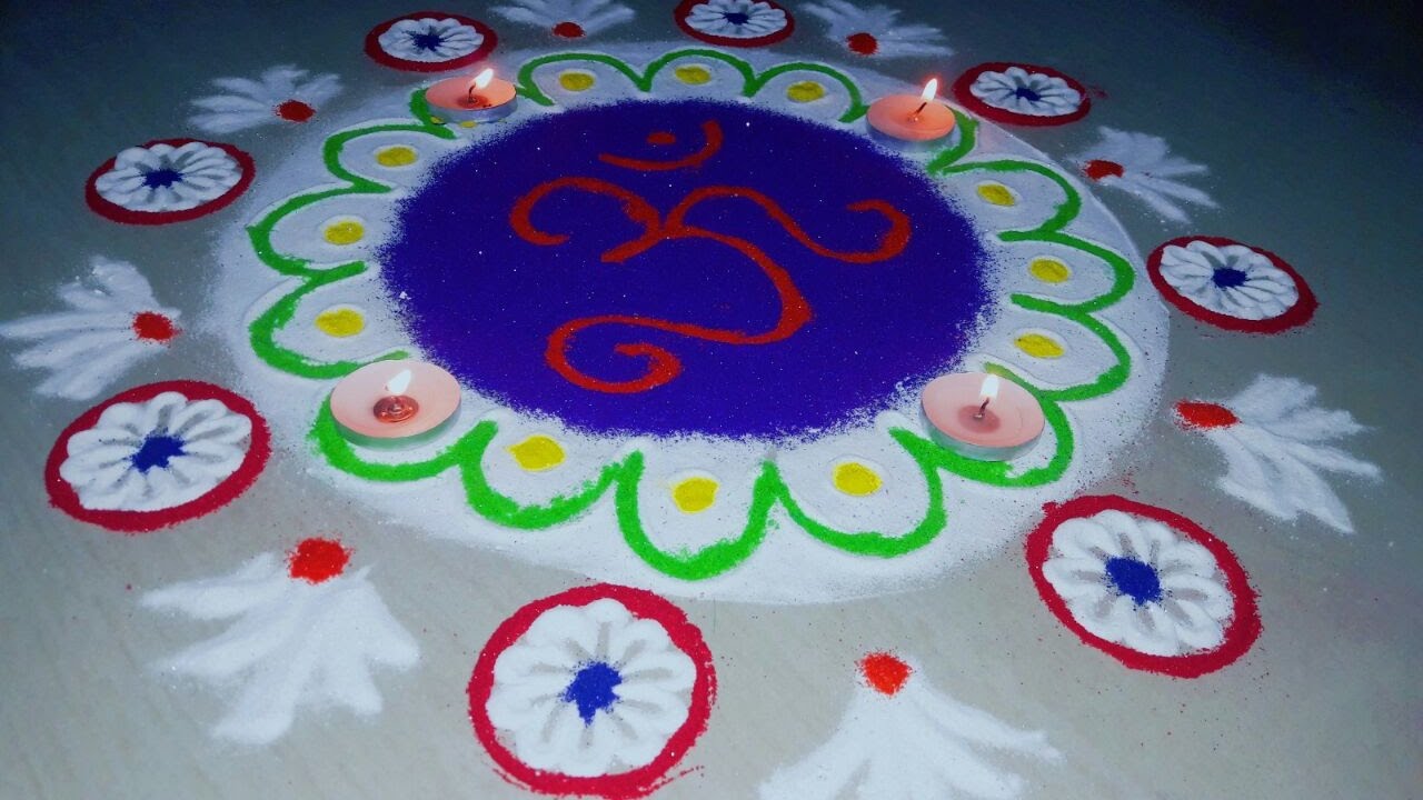 small and easy multicolored om rangoli | Rangoli design - YouTube