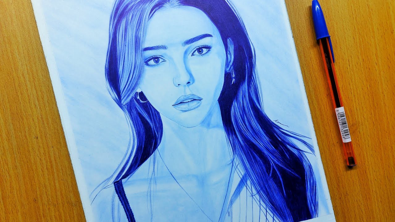 beautiful girl realistic drawing | actress drawing | pen realistic ...