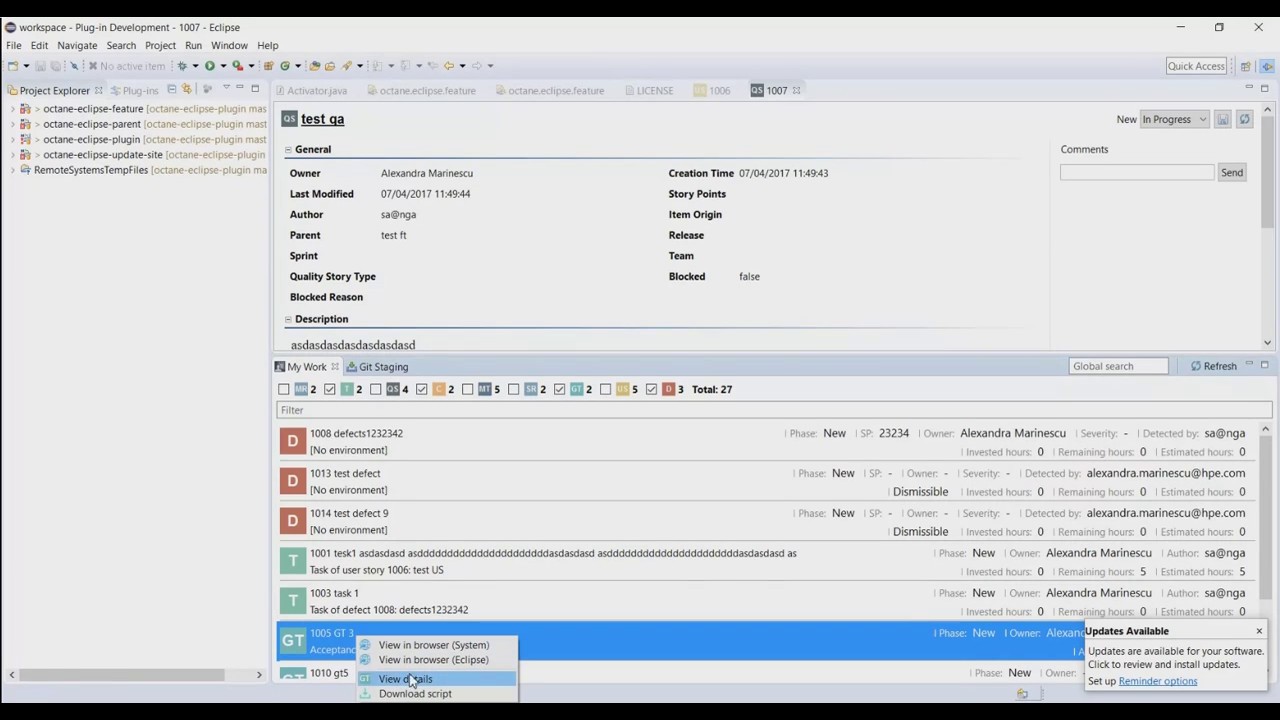 ALM Octane Eclipse Plugin Demo - YouTube