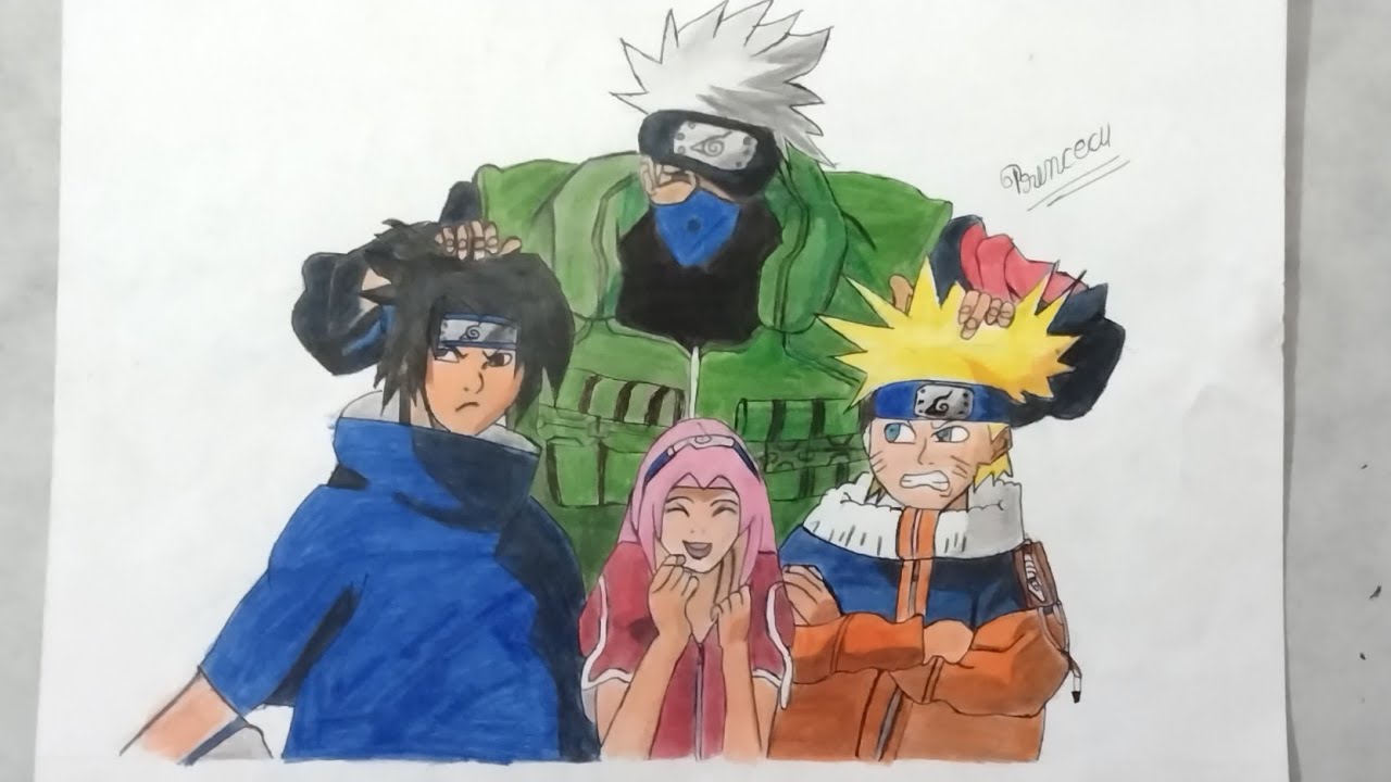 Naruto team'7 drawing with pencil colour by draw princecu - YouTube