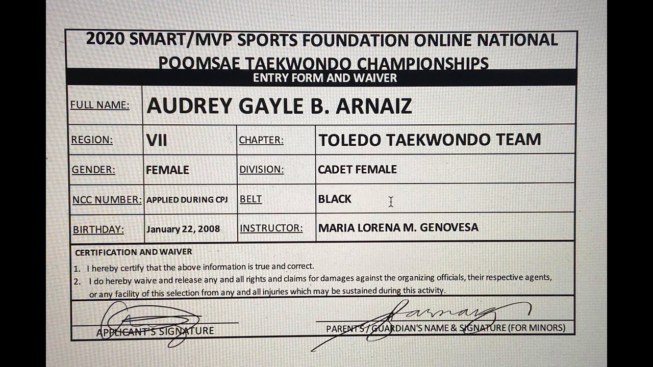 TAEGEUK 4 & 8 (AUDREY GAYLE ARNAIZ) CADET FEMALE BLACKBELT - YouTube