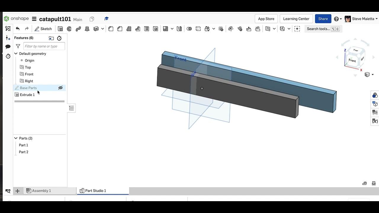 OnShape, making catapult base parts. - YouTube