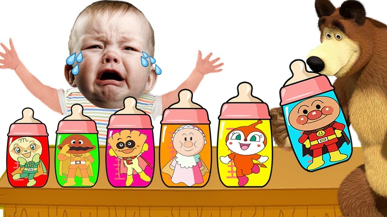Learn Colors With Bad Masha and The Bear Drink Milk Bottle Anpanman ...