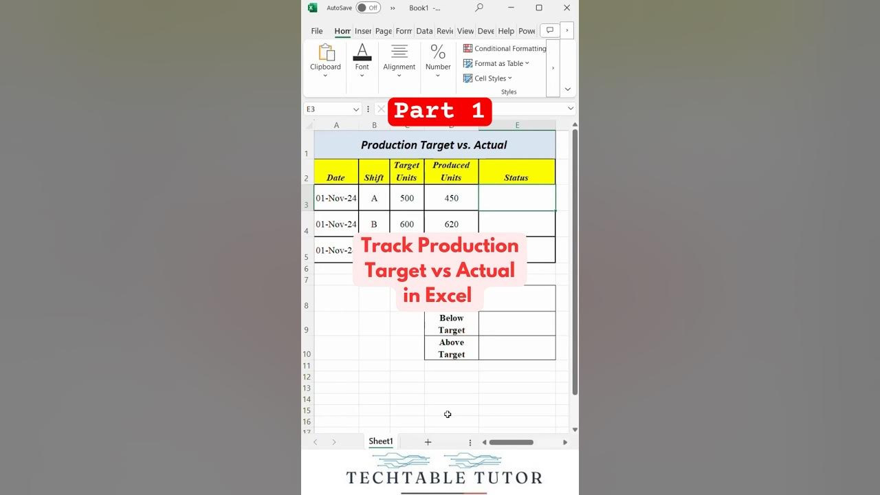 Track Production vs Actual in Excel 📊 (Part 1) | Easy Guide! #excel #excelshorts #exceltricks ...