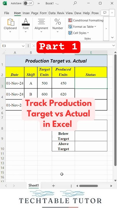 Track Production vs Actual in Excel 📊 (Part 1) | Easy Guide! #excel #excelshorts #exceltricks ...