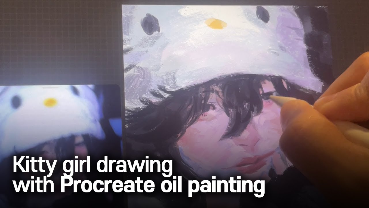 Kitty girl drawing with Procreate oil painting - YouTube