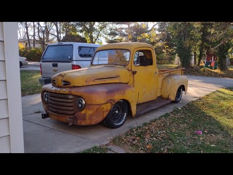 48 Ford F1 rat rod first drive,bed floor,new shop - YouTube