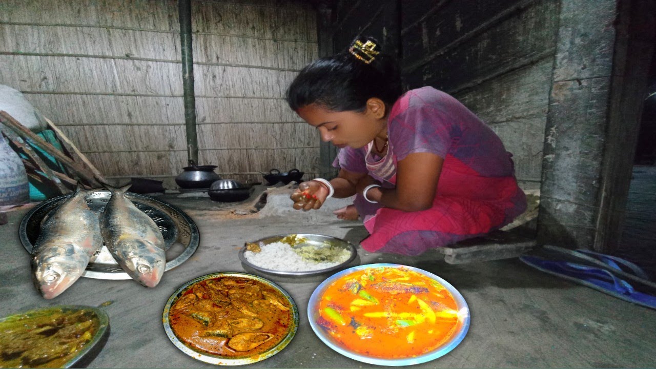 village girl cooking ilish fish recipe ll village cooking ll village ...