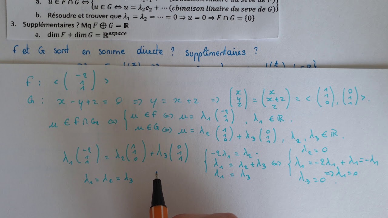 Savoir si ESPACES VECTORIELS en SOMME DIRECTE et SUPPLÉMENTAIRES 4 ...