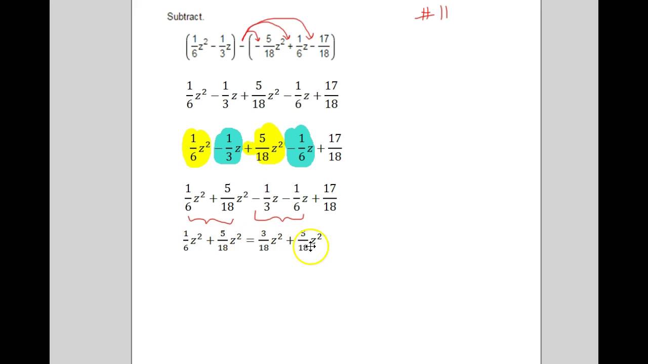 Subtracting Polynomials With Fractional Coefficients YouTube Subtracting Polynomials With Fractional Coefficients YouTube