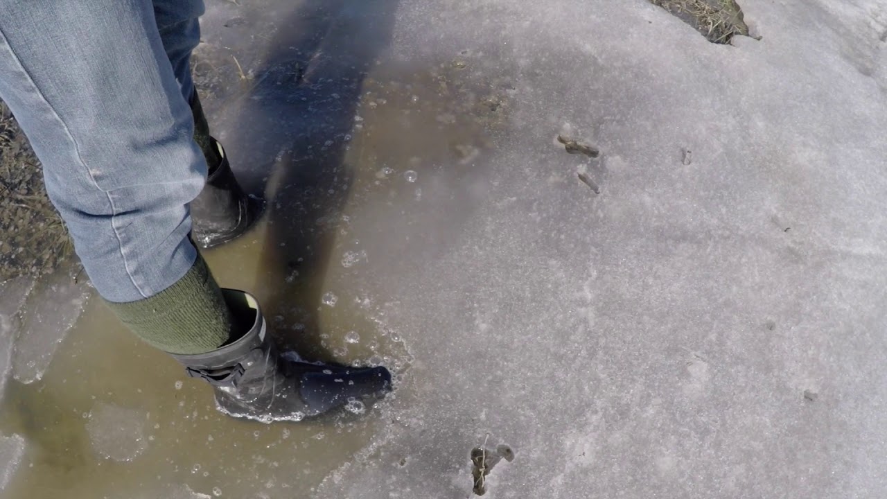 Spring is here! Breaking ice with short Hunter boots. - YouTube