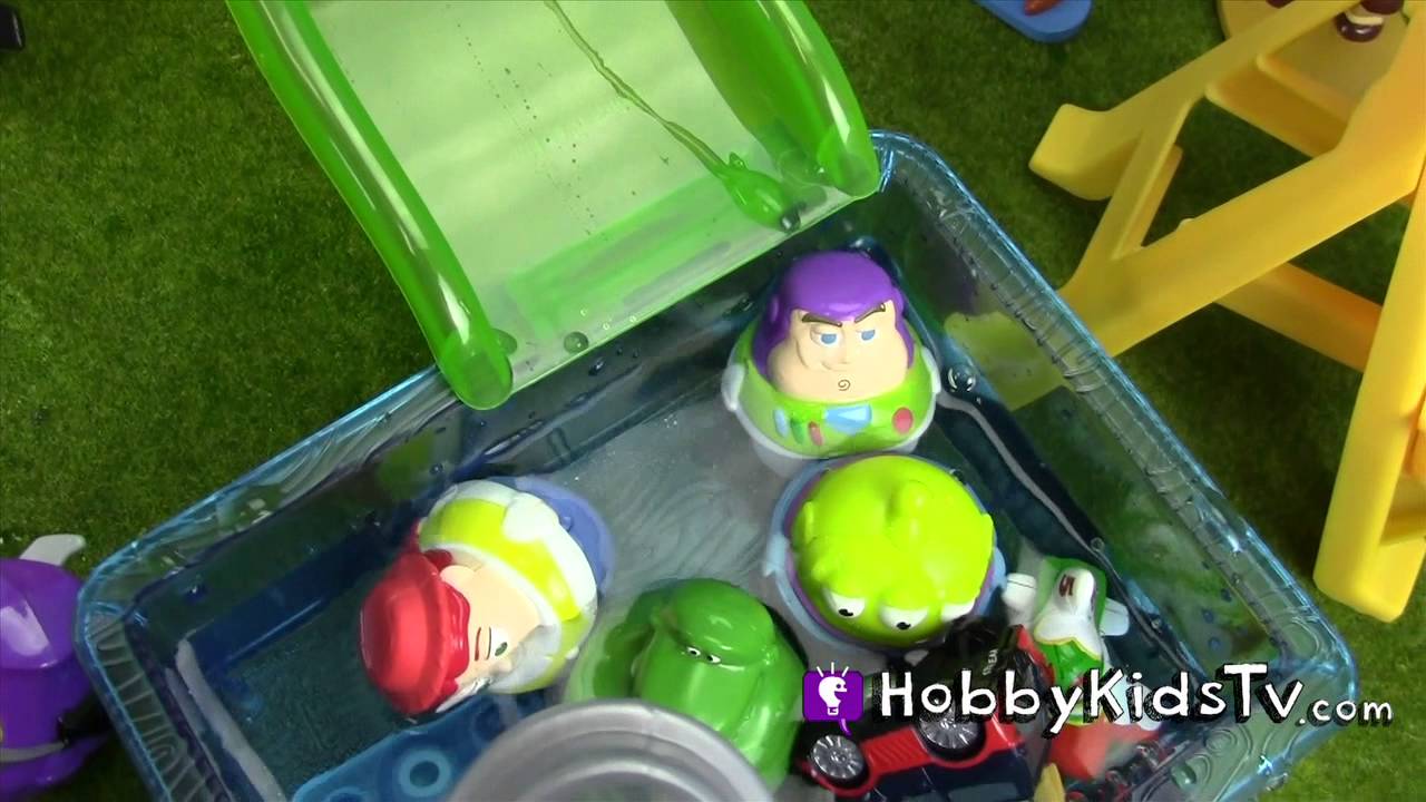 Toy Story Water Slide Zing-Ems + MICRO DRIFTERS! by HobbyKidsTV - YouTube