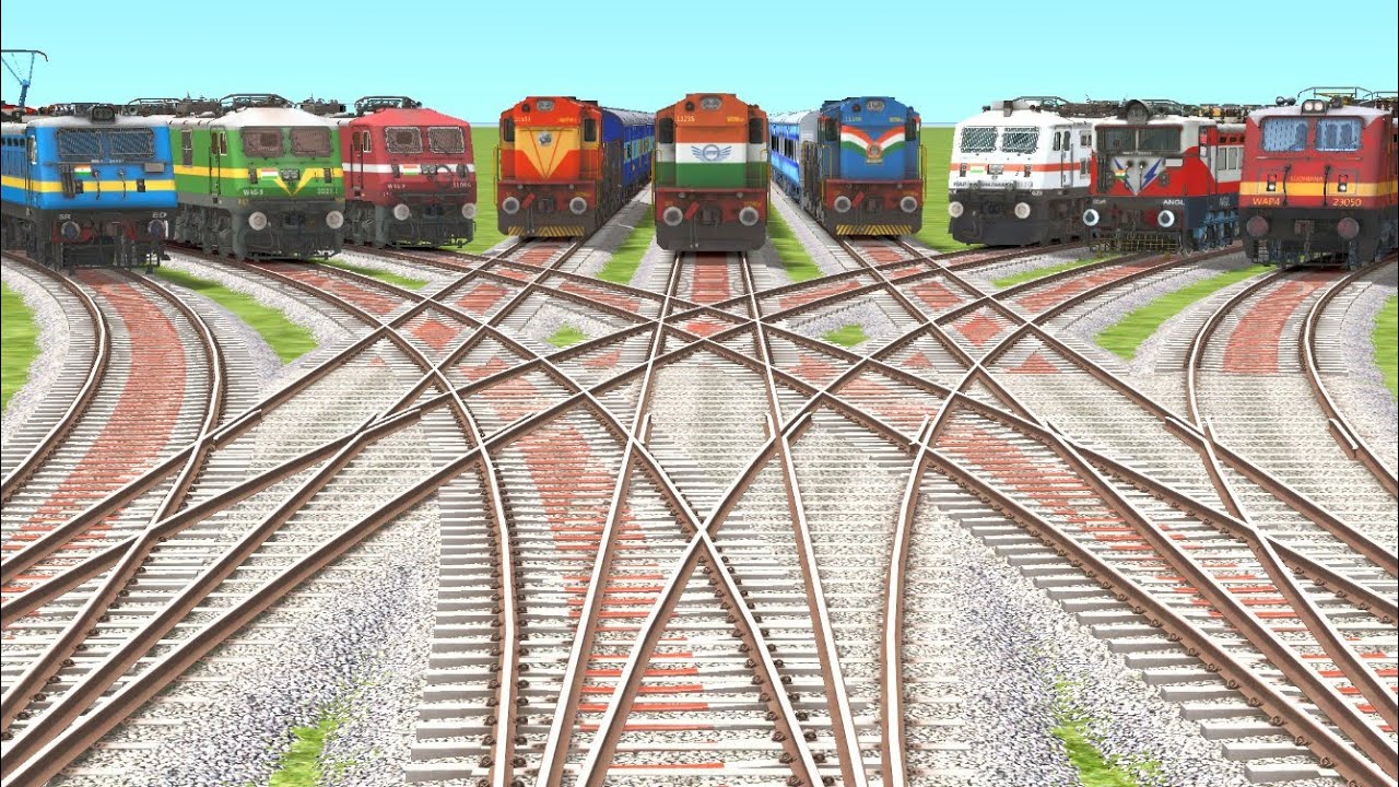 SMOOTH CURVED FORKED RAILROAD | Train Crossing On Forked Railroad Track ...