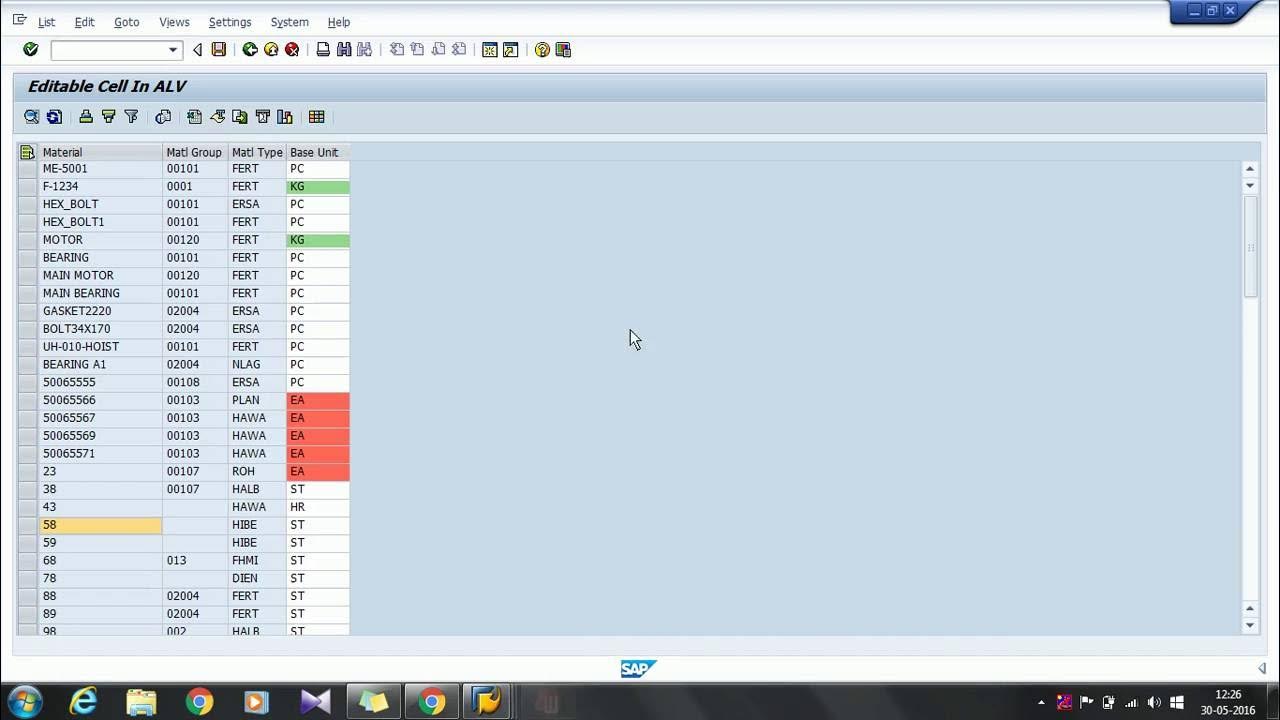 SAP ABAP ALV Cell Editable Cell Coloring by Goutham - YouTube