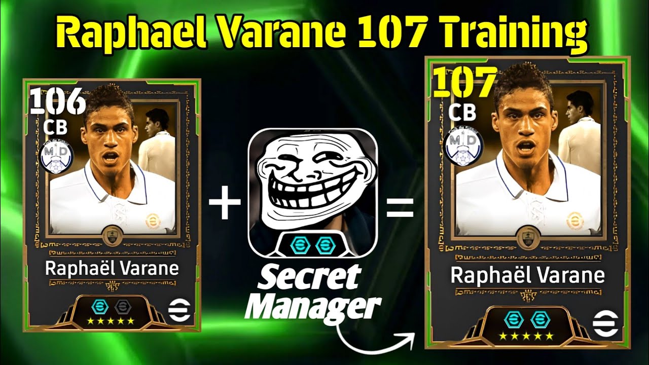 Raphael Varane 107 Rated Training efootball 2026 || How To Train Varane ...