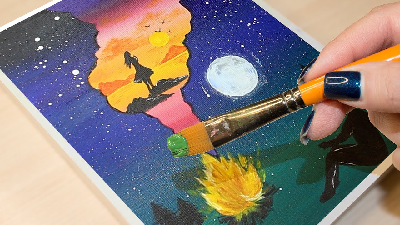 Paint a starry night🌠 Easy Acrylic Painting with Masking Tape ...