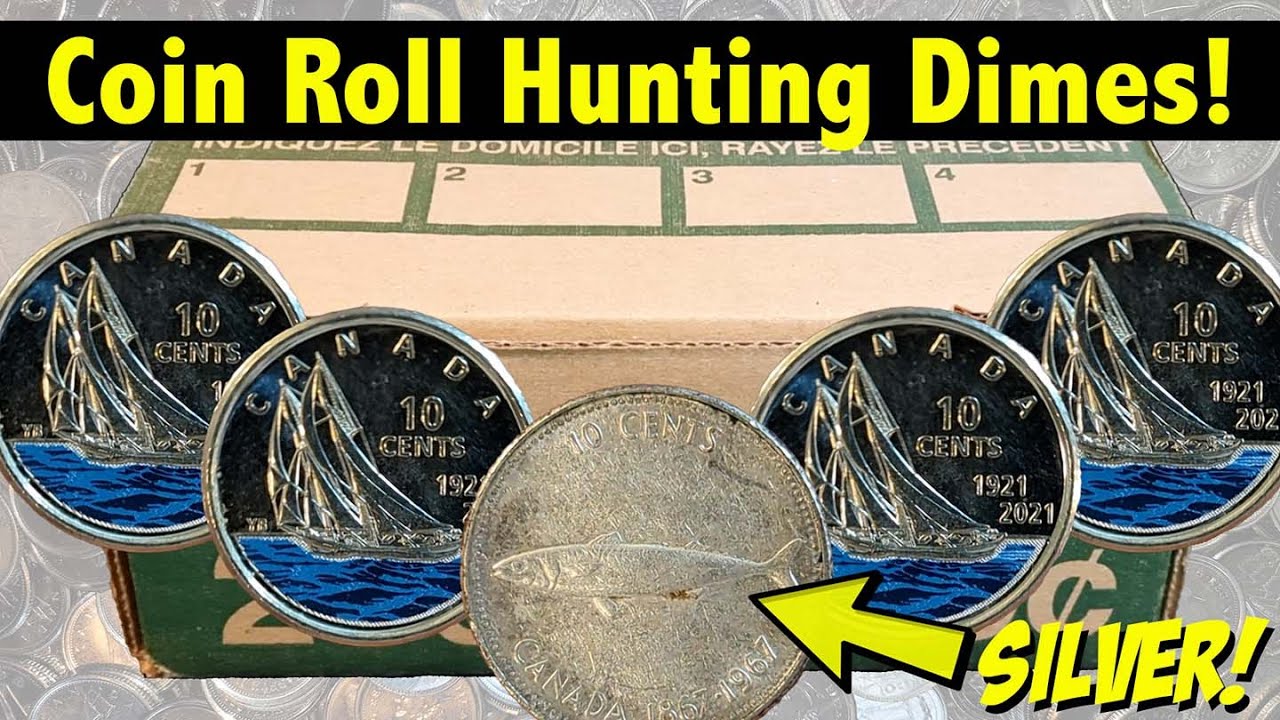 Silver Dimes and a Stack of Foreigns! Coin Roll Hunting Canadian Dimes ...