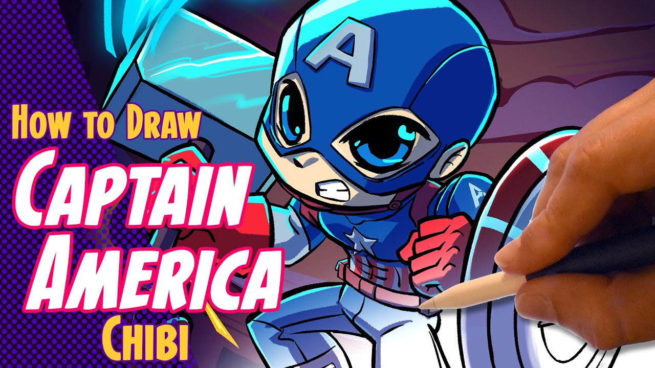 How to Draw Captain America chibi and Mjolnir - YouTube