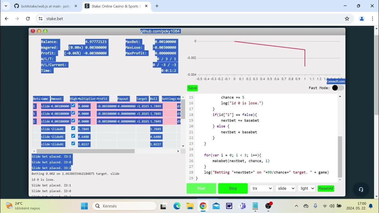 How to script Slide game in bot 4 stake. (Crash, Slide) - YouTube