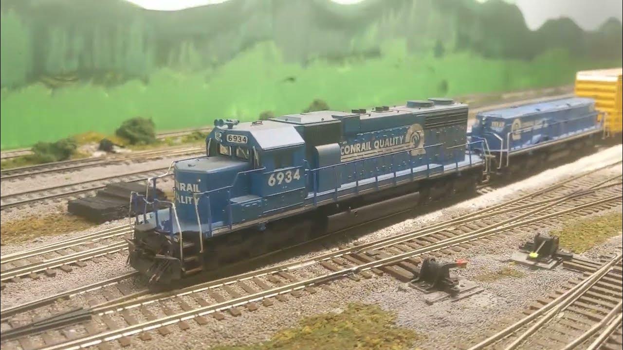 Conrail MT-6 #1101 and SD38 #6934 Slug Set on my layout in HO Scale - YouTube
