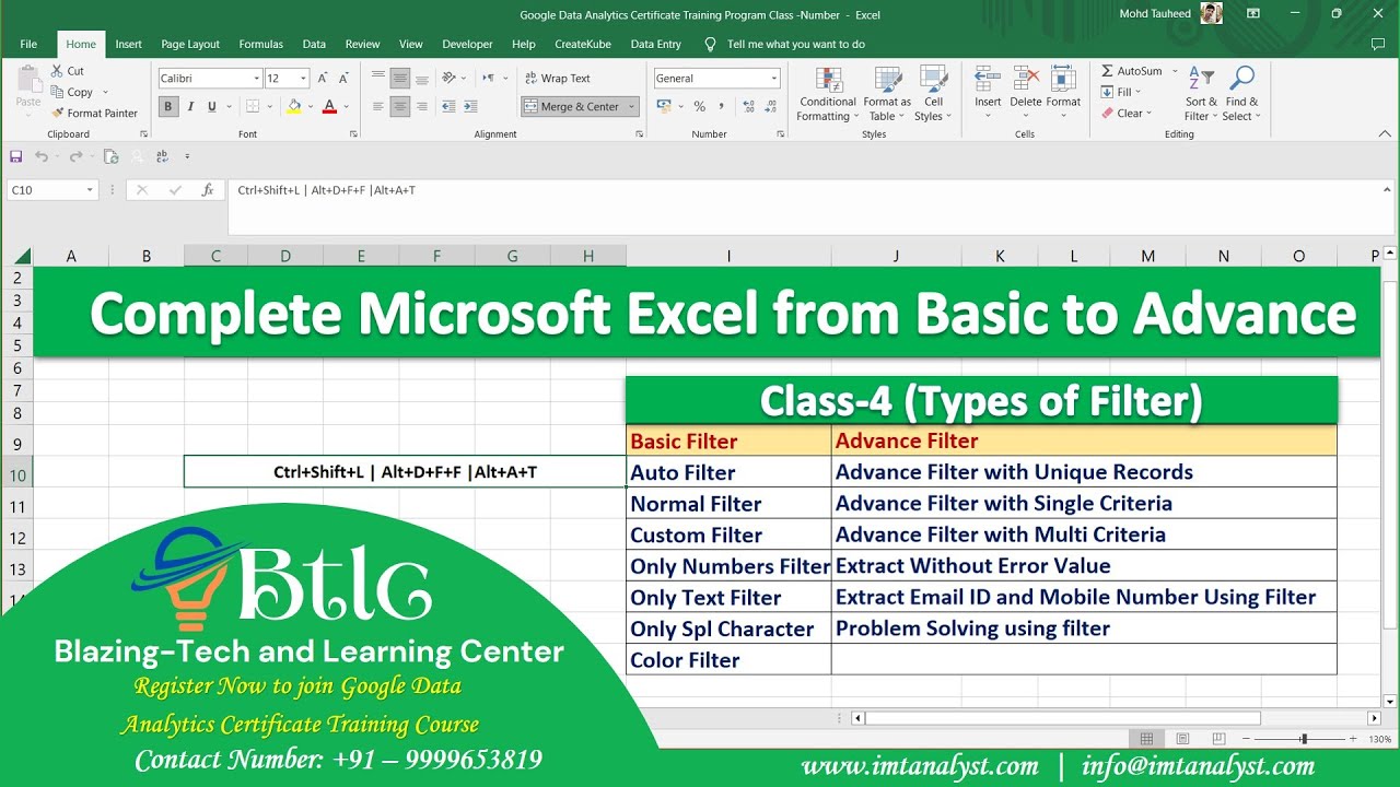 Microsoft Excel Course Class 4 Advancefilter Dataanalysis 8723
