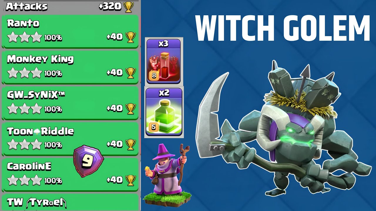 MASS WITCH GOLEM ATTACK / +320 / Legend League Attacks / Clash Of Clans ...