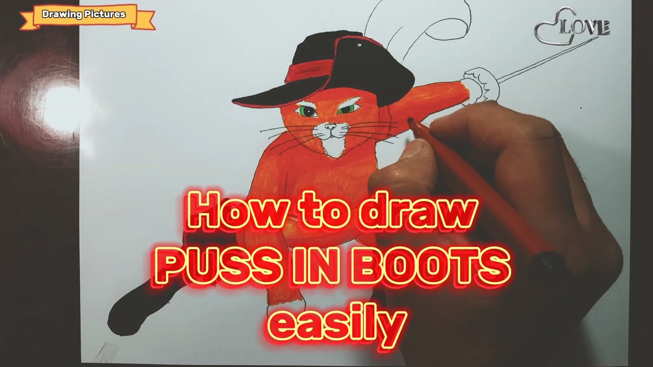 How to draw PUSS IN BOOTS easily - YouTube