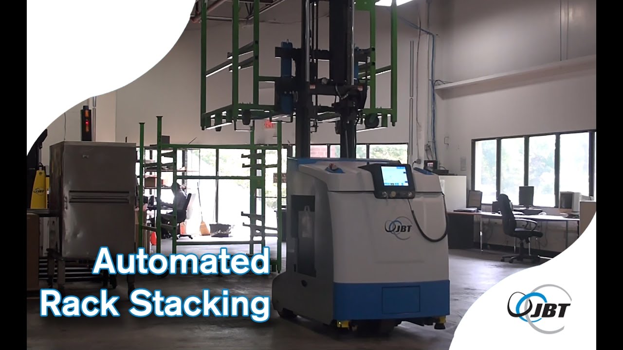 Automatic Forklift (AGV) Stacking Automotive Racks - YouTube