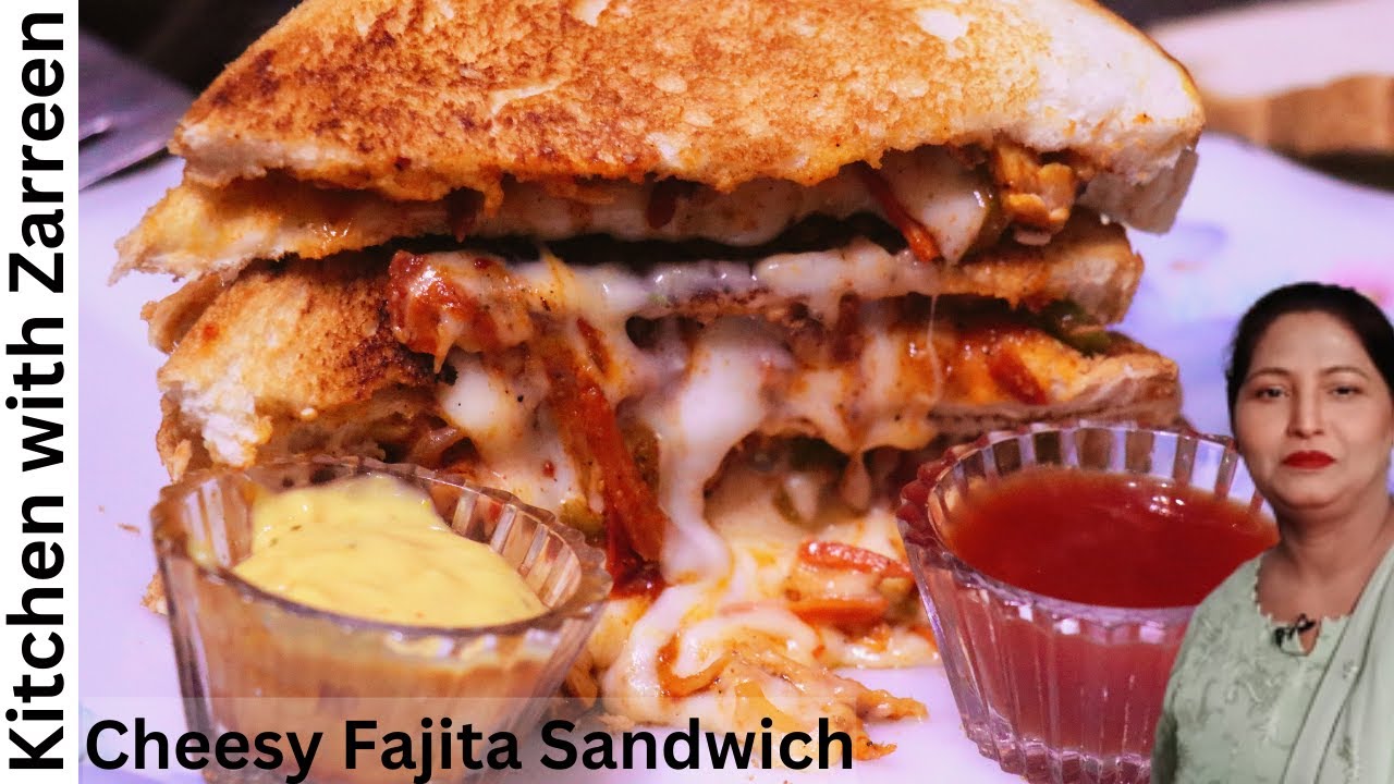 Chicken Fajita Sandwich Recipe Crispy Chicken Cheese Sandwich Kitchen ...