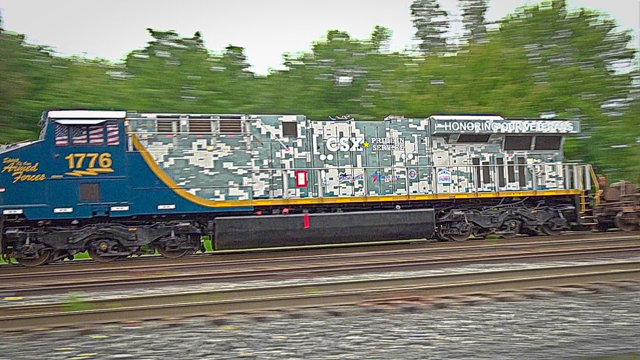 CSX 1776 Camo Engine The Best DPU Alright Ever! NS Train at RR Crossing ...