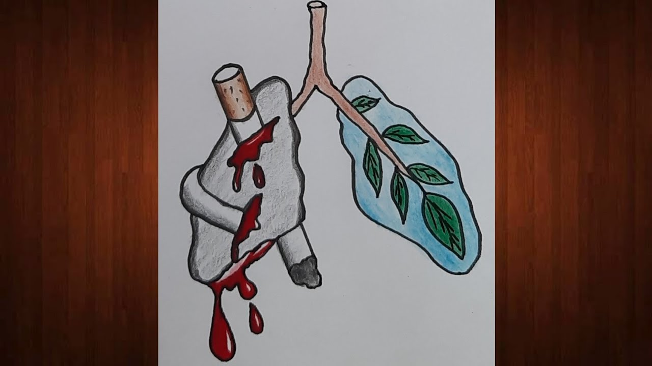 No smoking drawing || Stop smoking drawing || How to Draw lungs - very ...