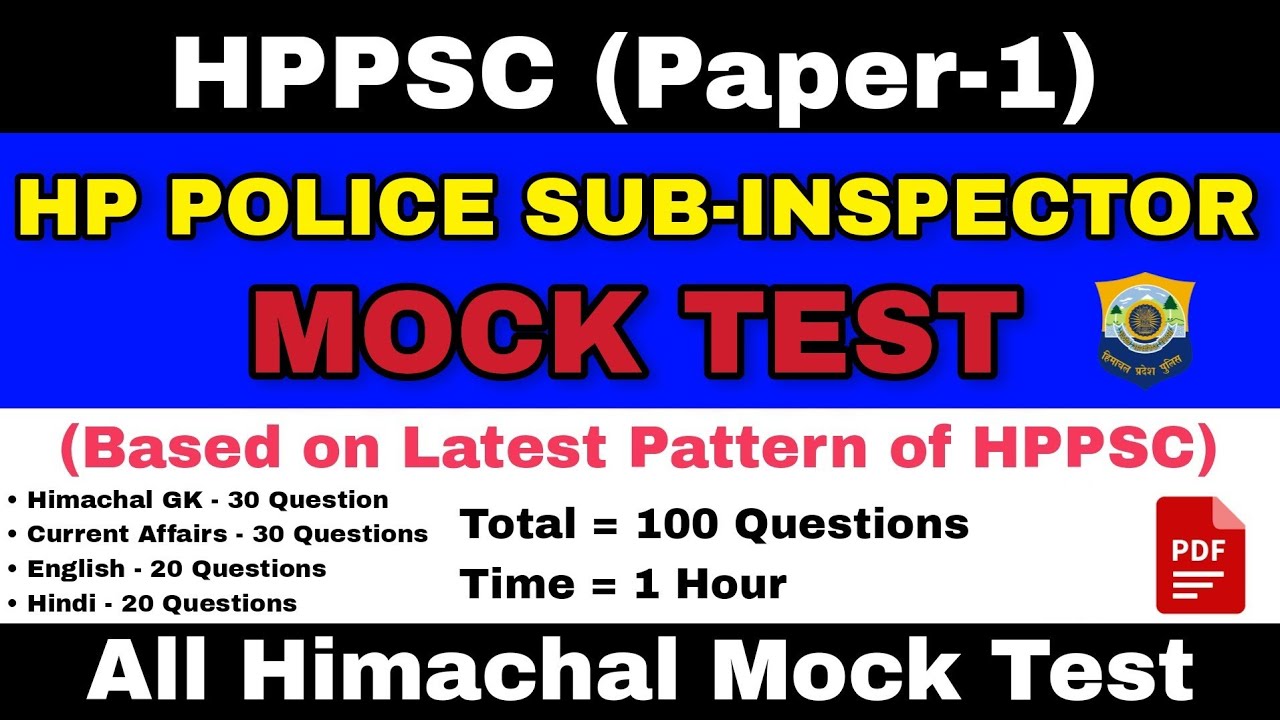 HP Police Sub-Inspector Mock Test 2023 | HPPSC Paper -1 | Based on ...