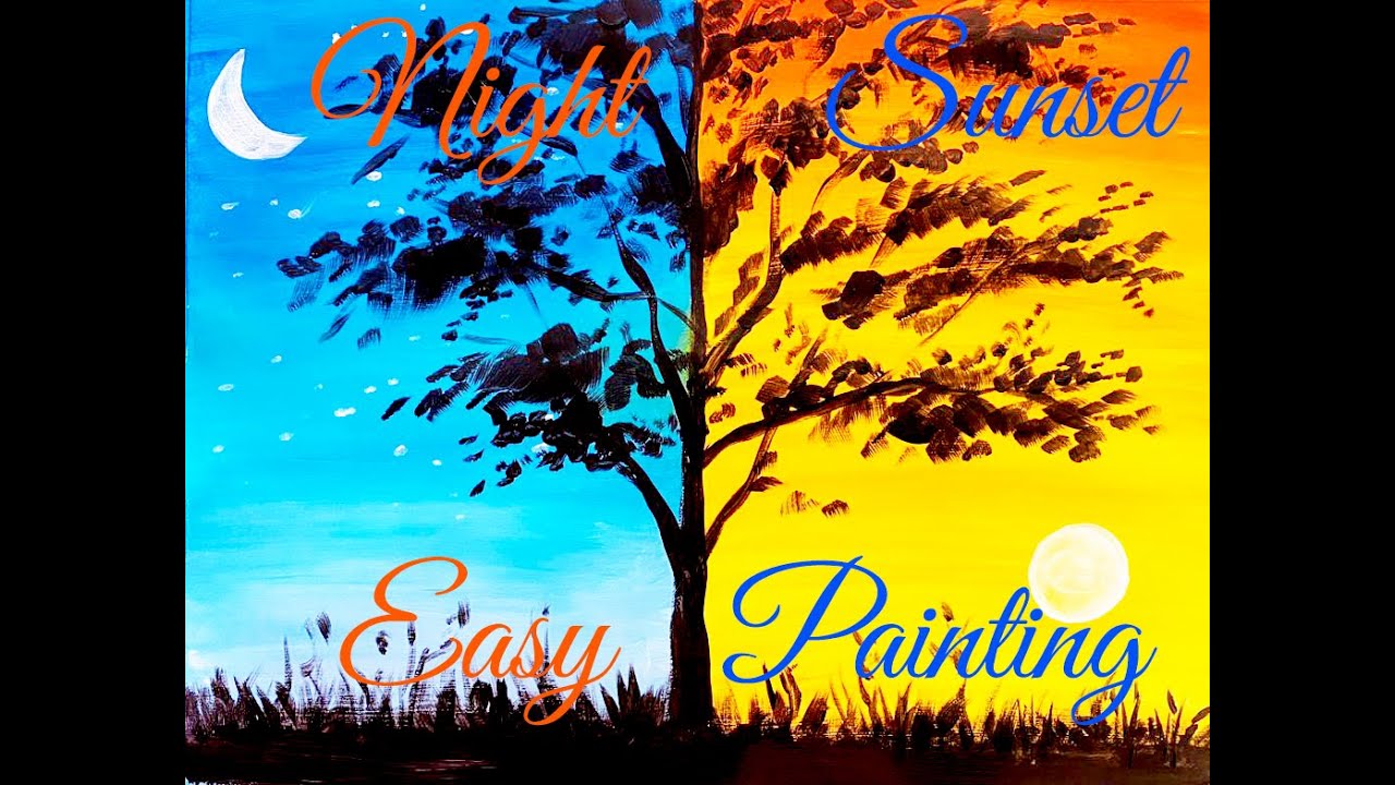 Sunset Night Easy Painting - YouTube