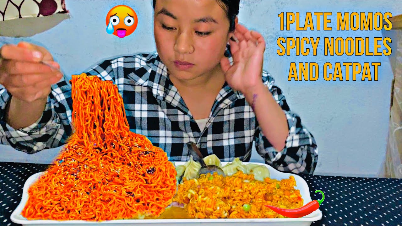 Spicy noodles, momos and chatpat mukbang 🥵😋 | noodles muknang nepali ...